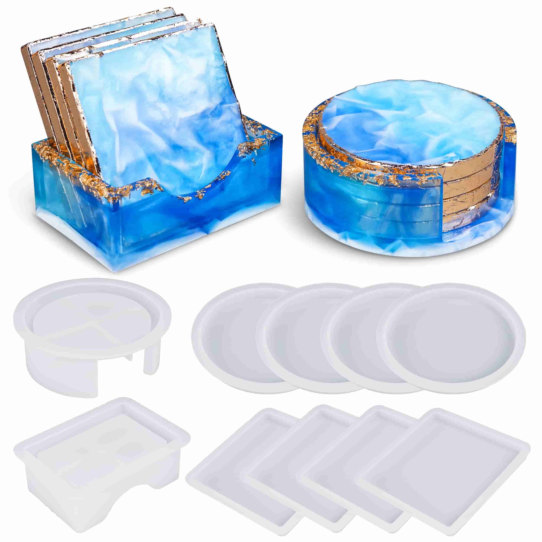 Coaster Molds for Resin DIY Round & Square Coaster Silicone Resin Kit ...