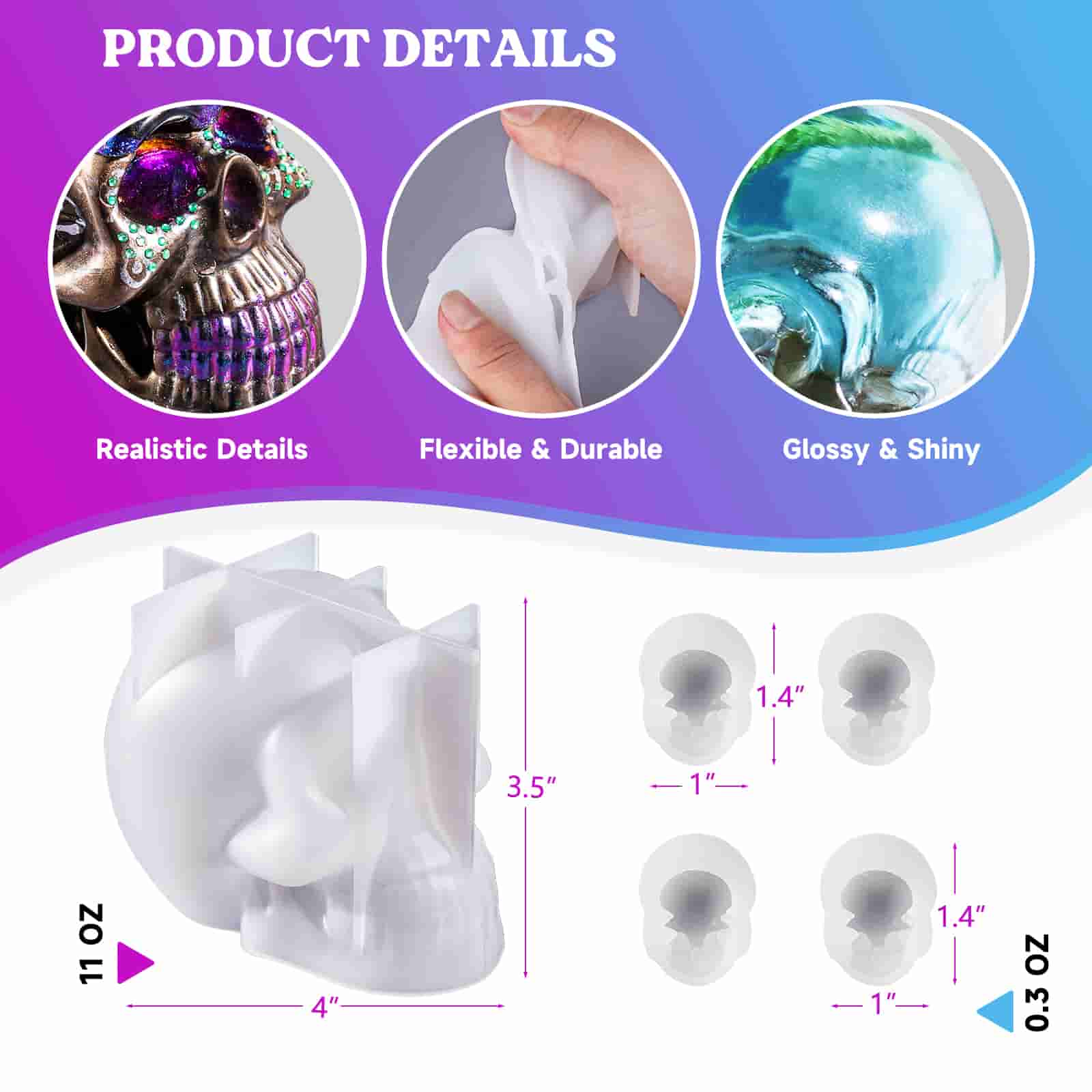 Skull Silicone Mold Set – Large & Mini Halloween Molds for DIY Crafts ...